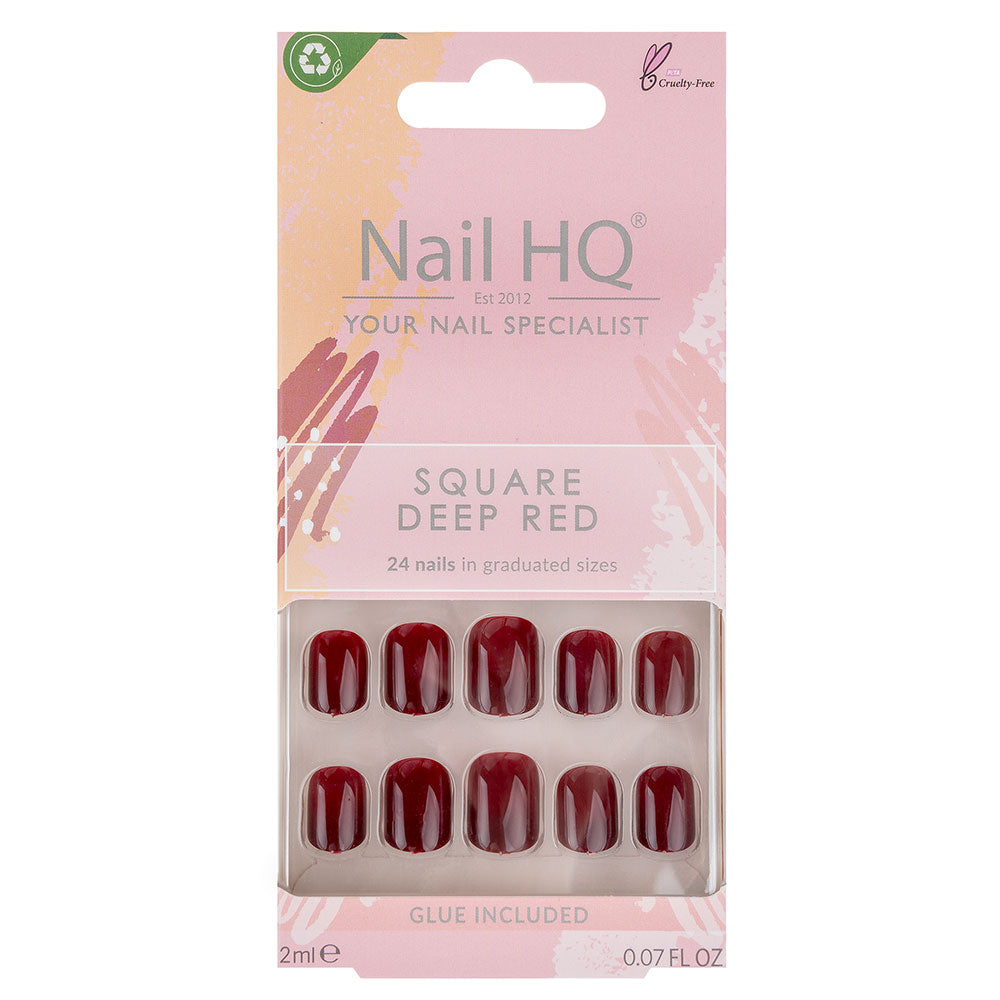NAIL HQ Square Nails Deep Red | Elegant Press-On Manicure – PharmaC